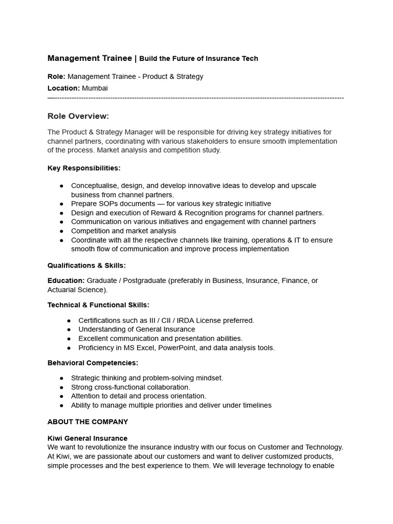 Management Trainee in Insurance Tech | PDF | Business | Economies