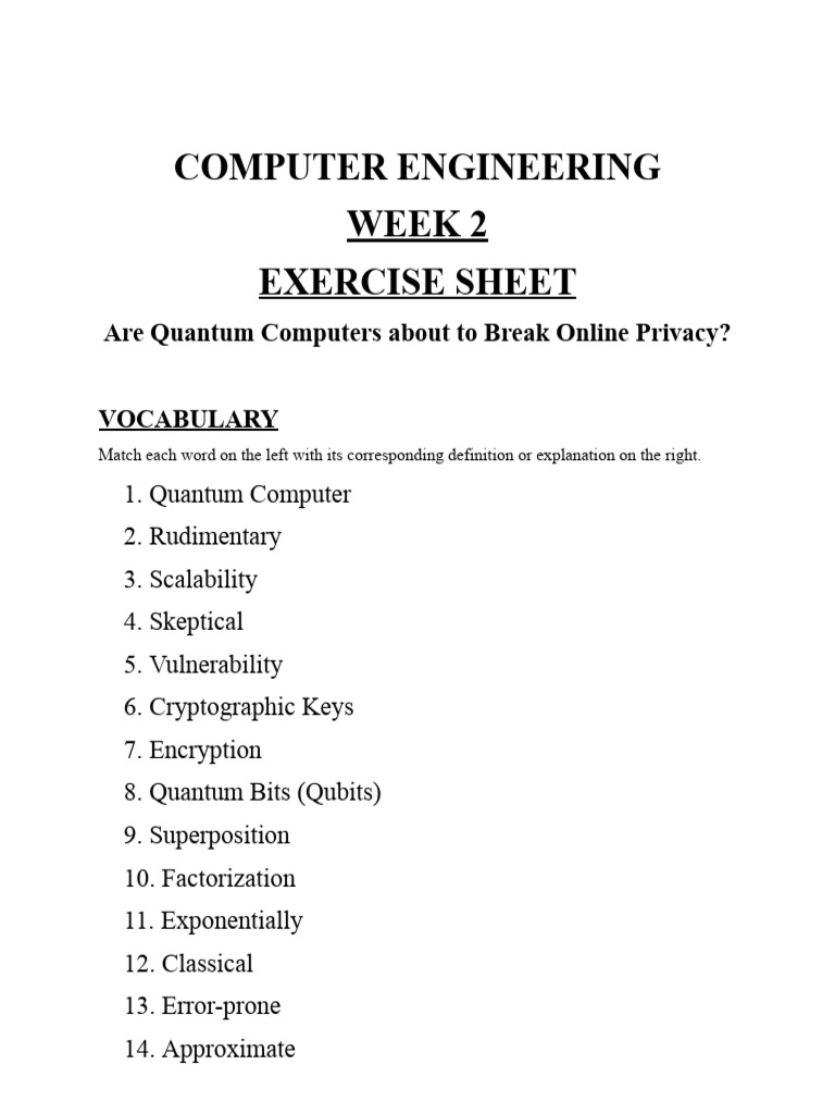Week 2 Exercise Sheet - Computer Engineering | PDF | Quantum Computing ...