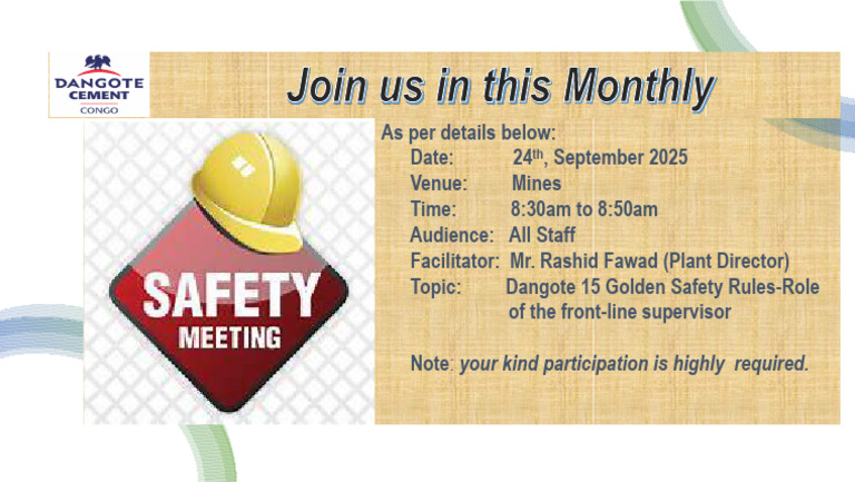 Safety Meeting Announcement of 24th Sept. 2025 | PDF