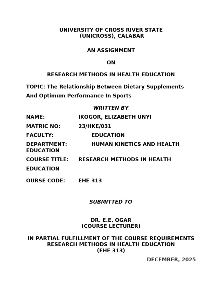 Ikogor, Elizabeth Unyi Assignment | PDF | Physical Fitness | Dietary ...