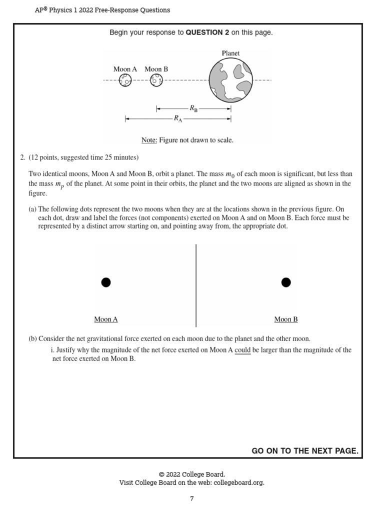 AP Physics 1 2022 FRQ Gravitational Force | PDF | Force | Moon