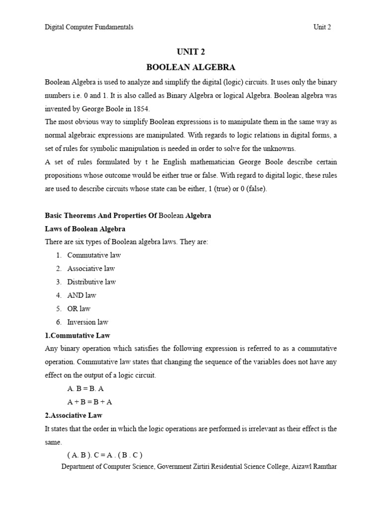 Dcf unit 2 | PDF | Boolean Algebra | Teaching Mathematics