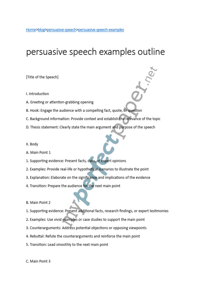 Persuasive Speech Examples Outline PDF | PDF