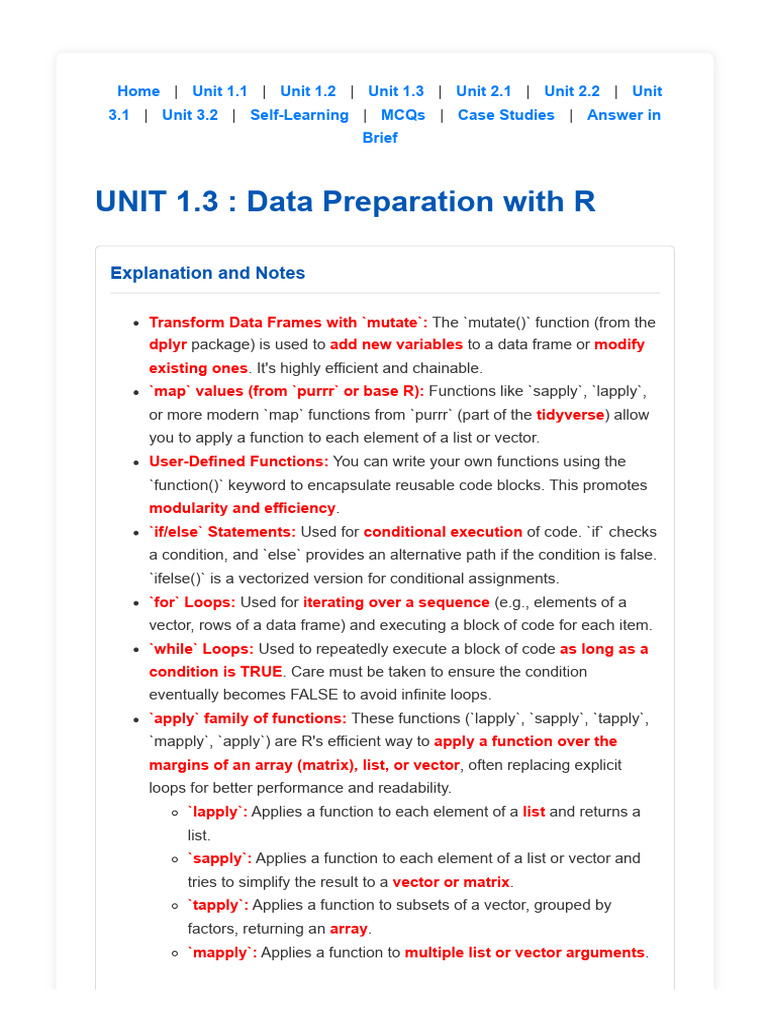 UNIT 1.3 _ Data Preparation With R | PDF | Control Flow | Function ...