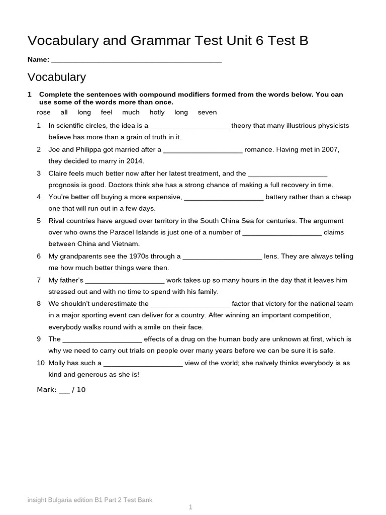 Vocabulary and Grammar Test Unit 6 B | PDF | William The Conqueror