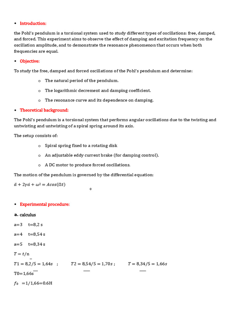 Pohl's Pendulum Oscillation Study | PDF