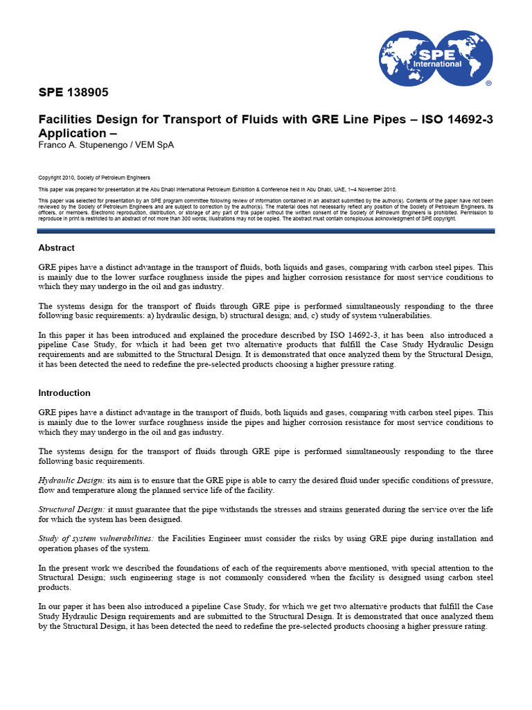 GRE Pipe Design for Fluid Transport | PDF