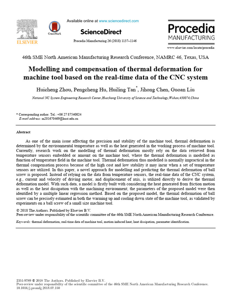 Modelling and Compensation of Thermal Deformation For Machine Tool ...