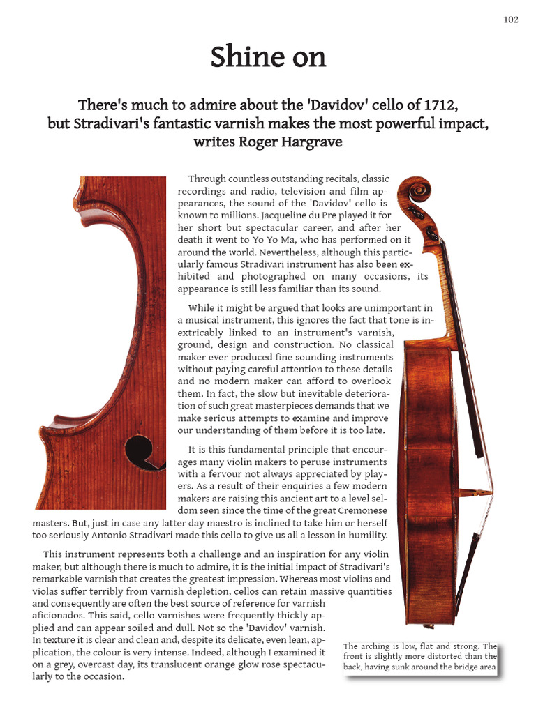 Stradivari's 'Davidov' Cello Varnish Insights | PDF | Cello | Violin