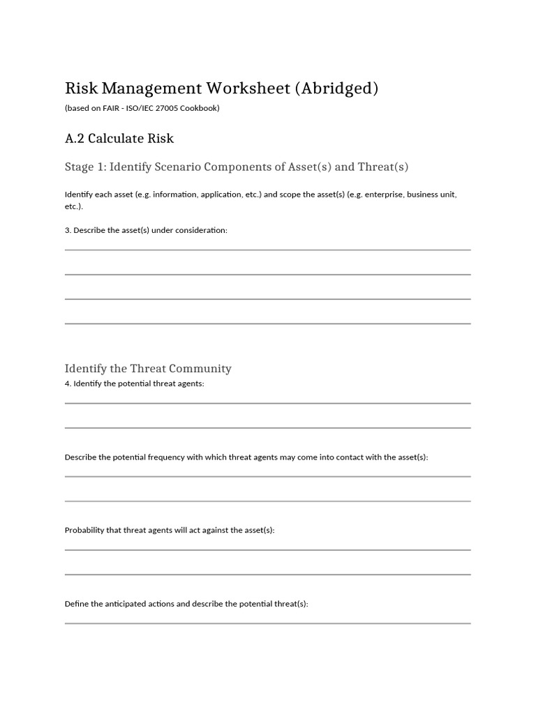 Risk Management Worksheet | PDF | Risk | Risk Management
