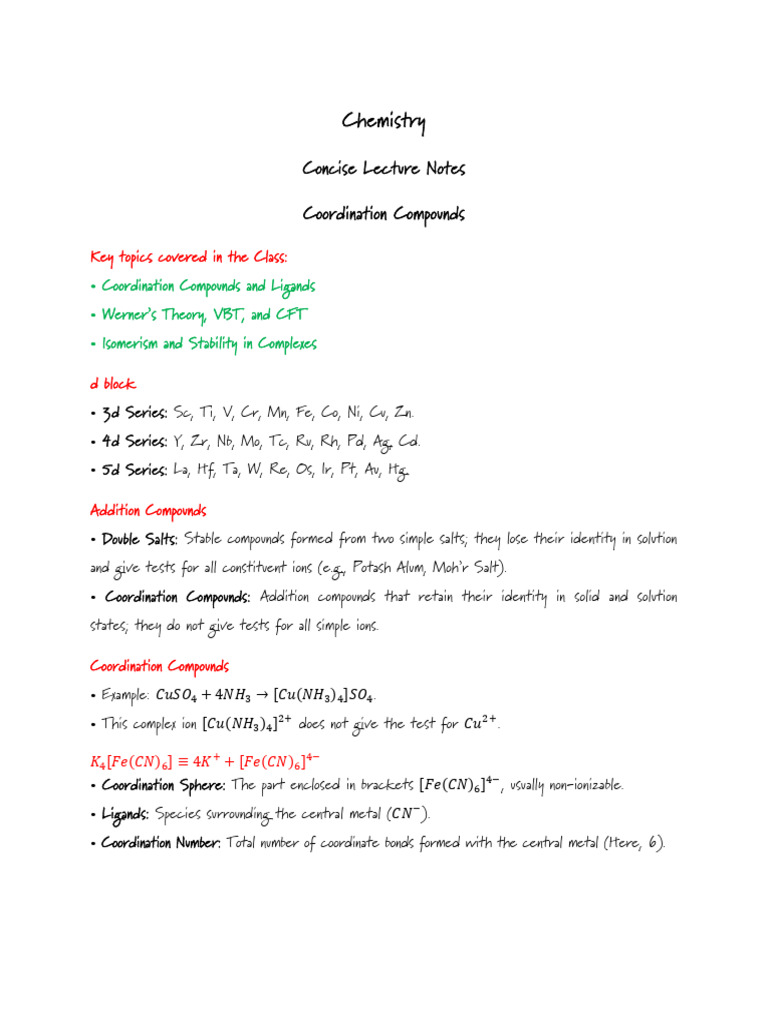 6936582089c3106acf83ee72 ## Coordination Compounds Short Notes | PDF ...