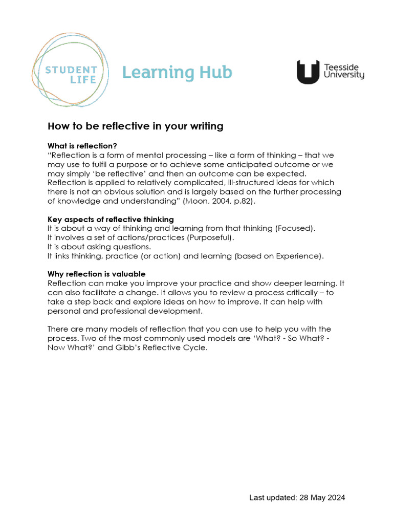 Reflective Writing 2024 | PDF | Thought | Knowledge
