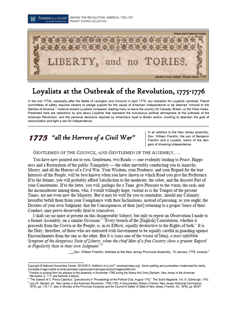 Loyalist Perspectives in Revolution, 1775 | PDF | Loyalist (American ...