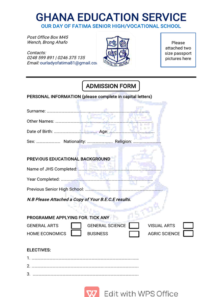 Our Day of Fatima Sha - Admission Form | PDF