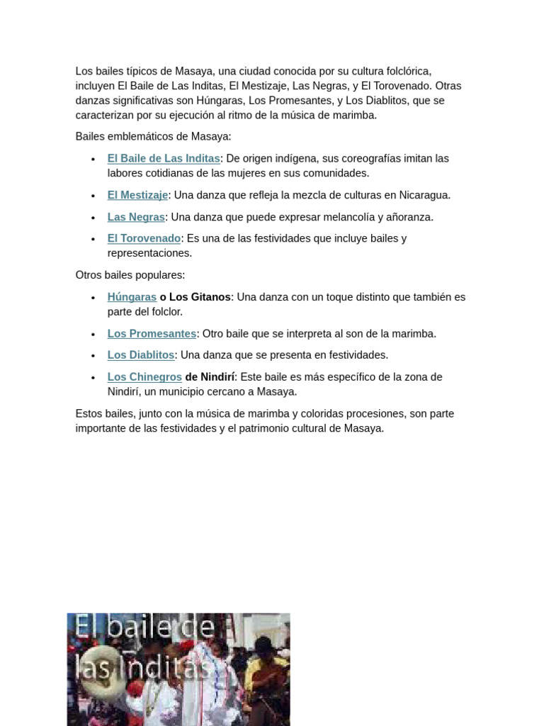 Bailes Folclóricos de Masaya: Tradición y Cultura | PDF | Bailes