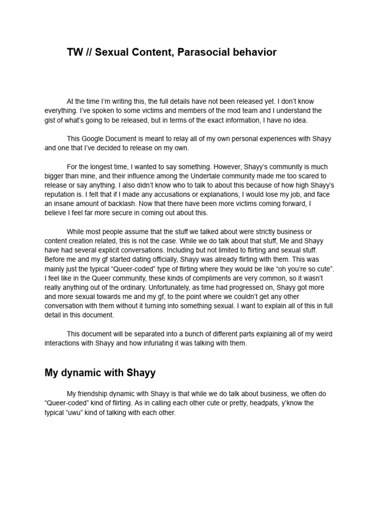 My Own Experiences With Shayy | PDF