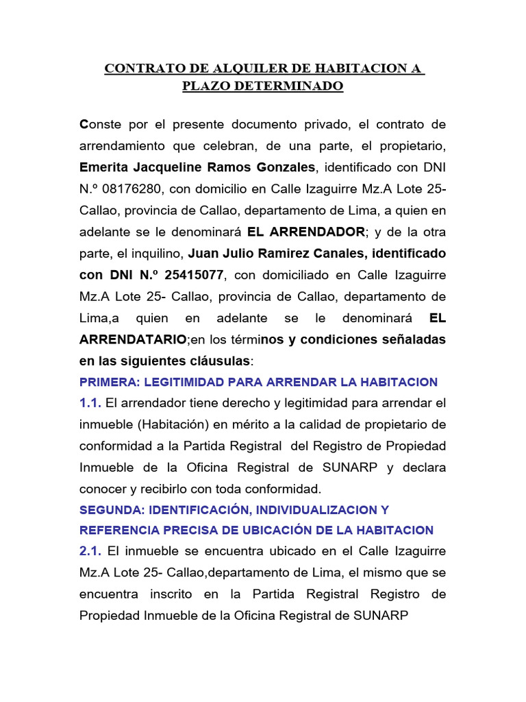 Contrato de Alquiler de Habitación 2025 | PDF | Propiedad | Juez
