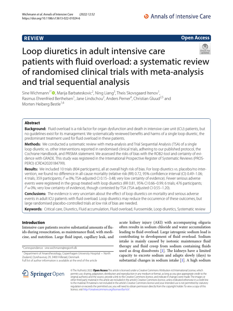 Loop Diuretics in ICU Fluid Overload | PDF | Systematic Review | Medicine