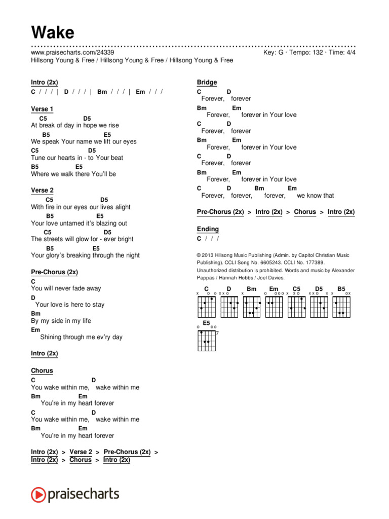 Wake (Hillsong You... ) Chord Chart - G - 2 Column Layout | PDF | Song ...
