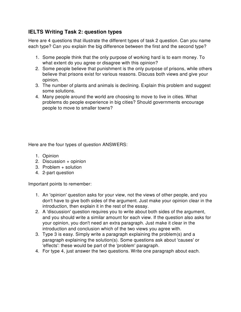 IELTS Writing Task 2 Questions Types | PDF | Opinion | Question