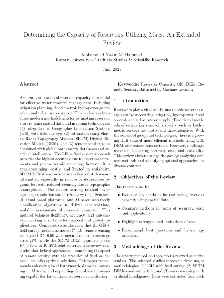 Reservoir Capacity Estimation Methods | PDF | Geographic Information ...