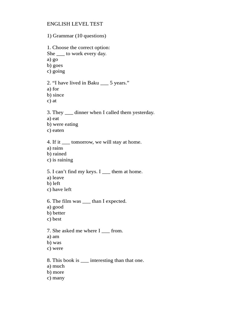 English Level Test | PDF