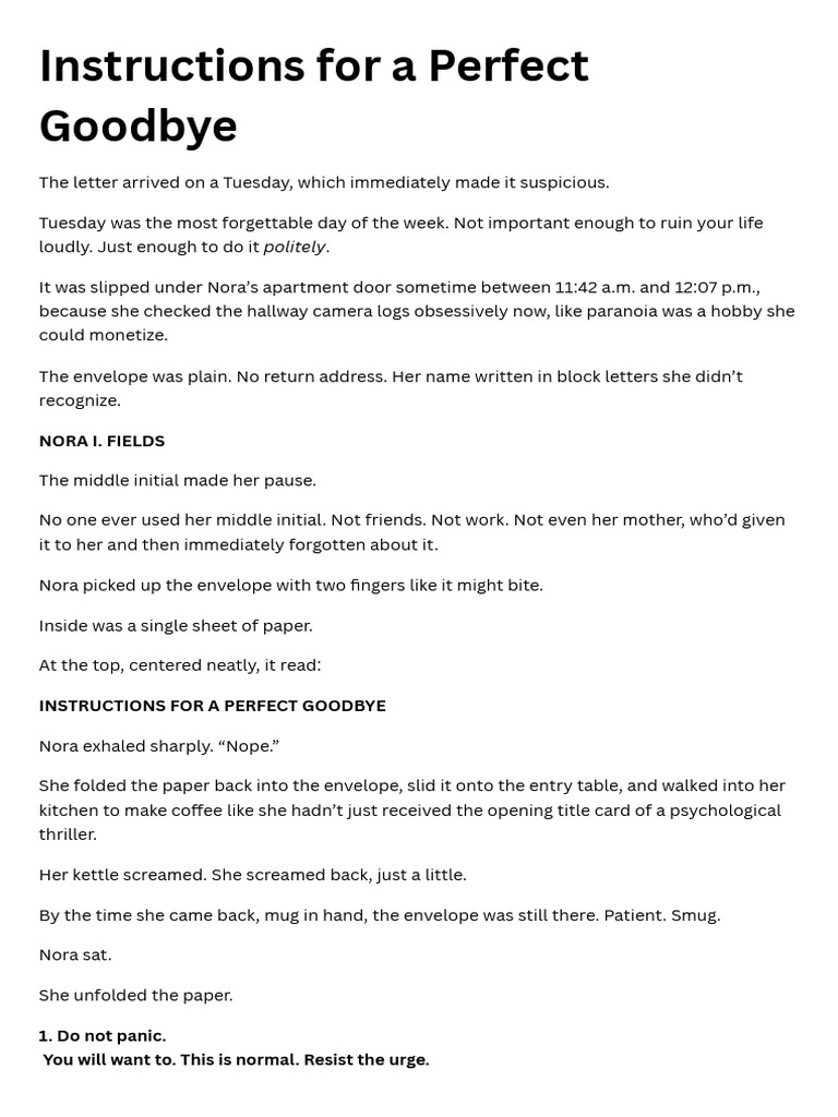 Instructions for a Perfect Goodbye | PDF