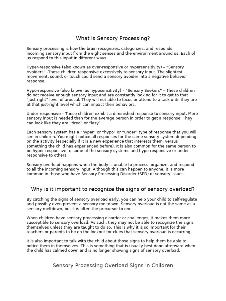 Understanding Sensory Processing Overload | PDF | Fight Or Flight ...