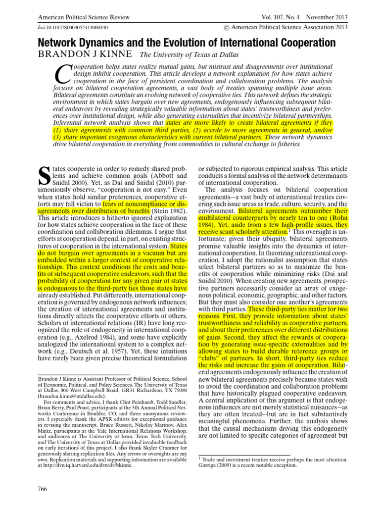 Kinne (2013) Network Dynamics and The Evolution of International ...