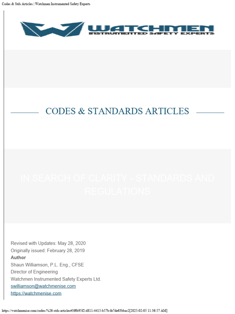Codes Stds Articles Watchmen Instrumented Safety Experts | PDF | Safety