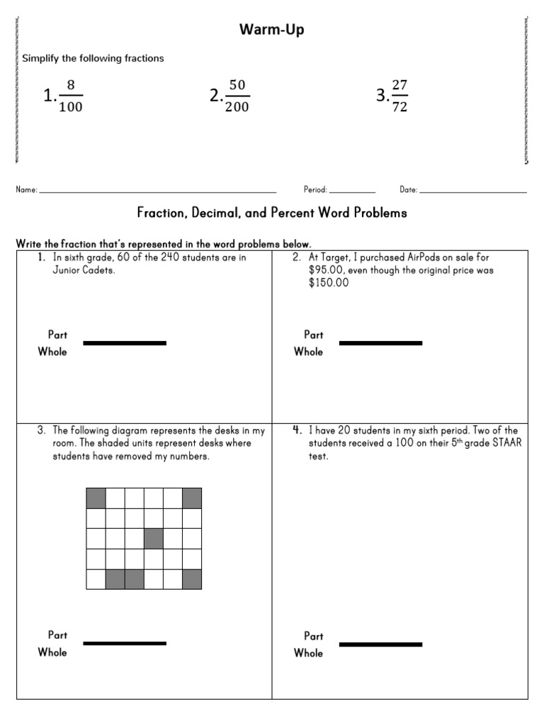 FractionDecimalandPercentConversionWordProblemsWithKey-1 | PDF