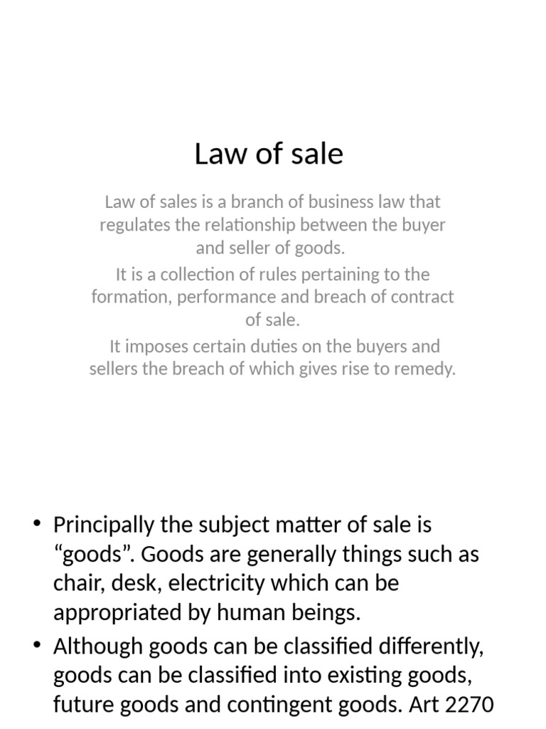 Understanding the Law of Sale Contracts | PDF | Implied Warranty ...
