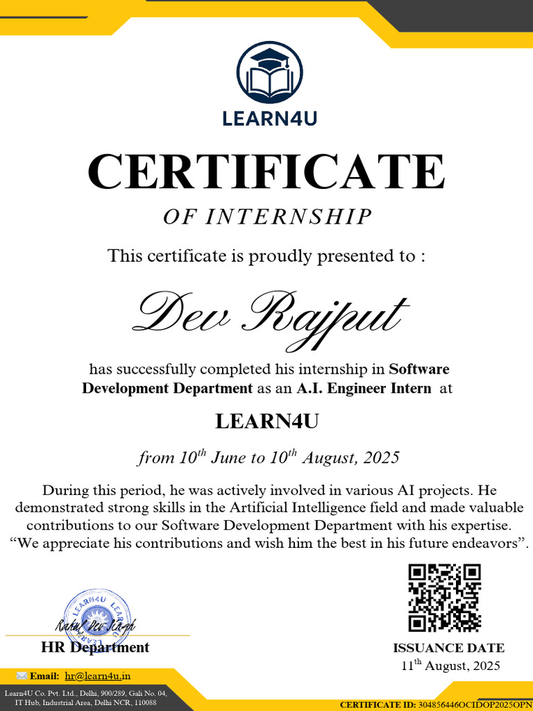 DEV Internship Certificate | PDF