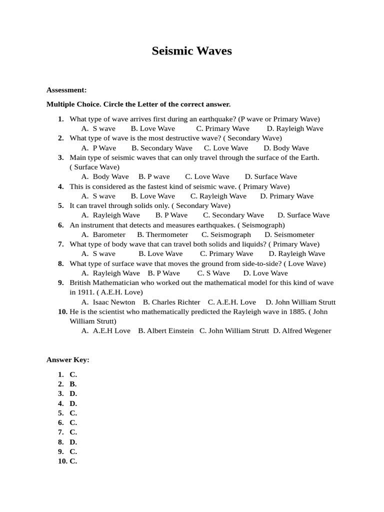 Seismic Waves & The Earth's Mantle (Assessment) | PDF | Seismology | Earth