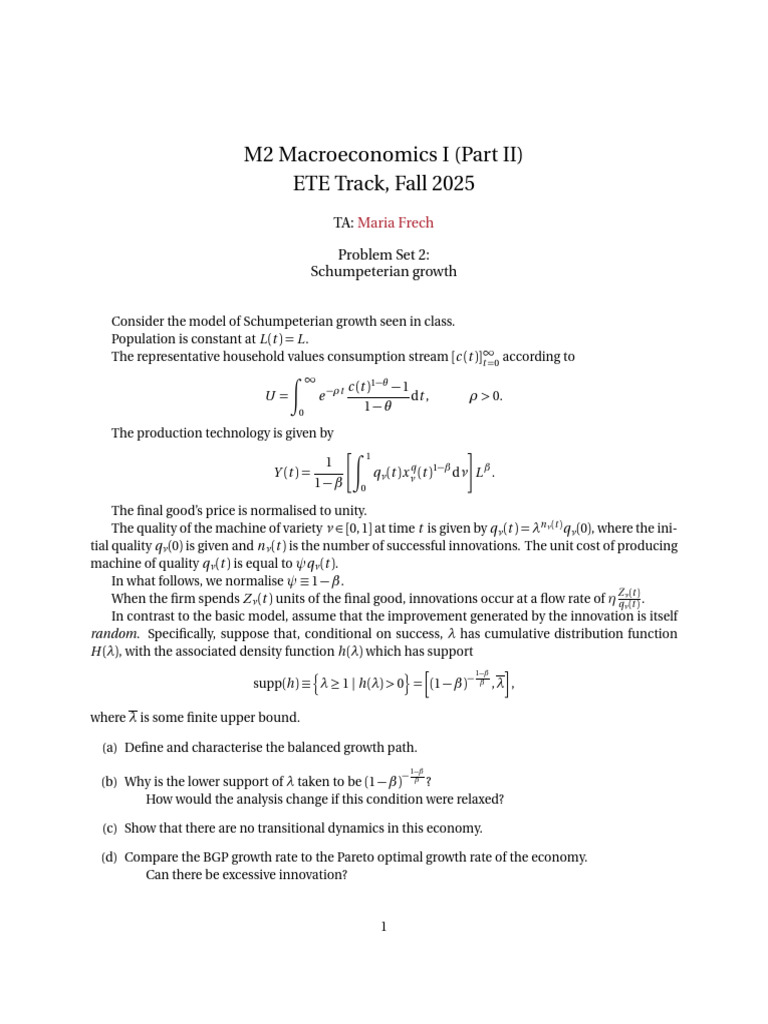 PSet2 SchumpeterianGrowth | PDF | Economies | Economics