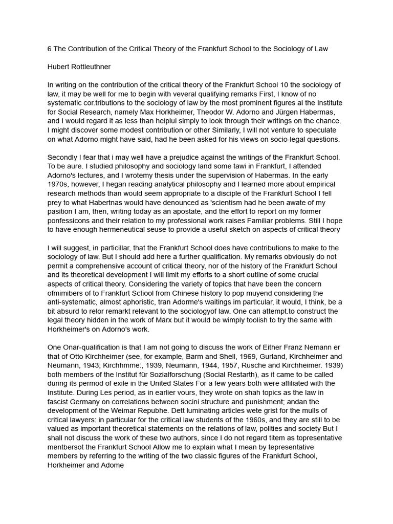Frankfurt School's Impact on Law Sociology | PDF | Critical Theory ...