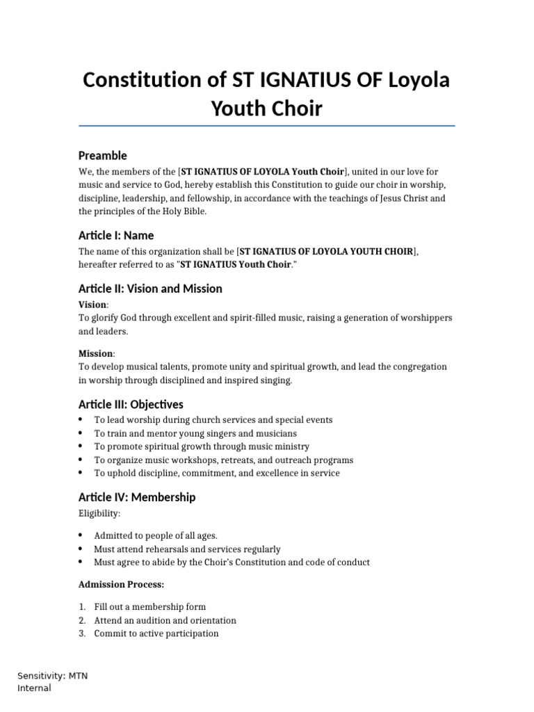 St. Ignatius Youth Choir Constitution | PDF | Worship
