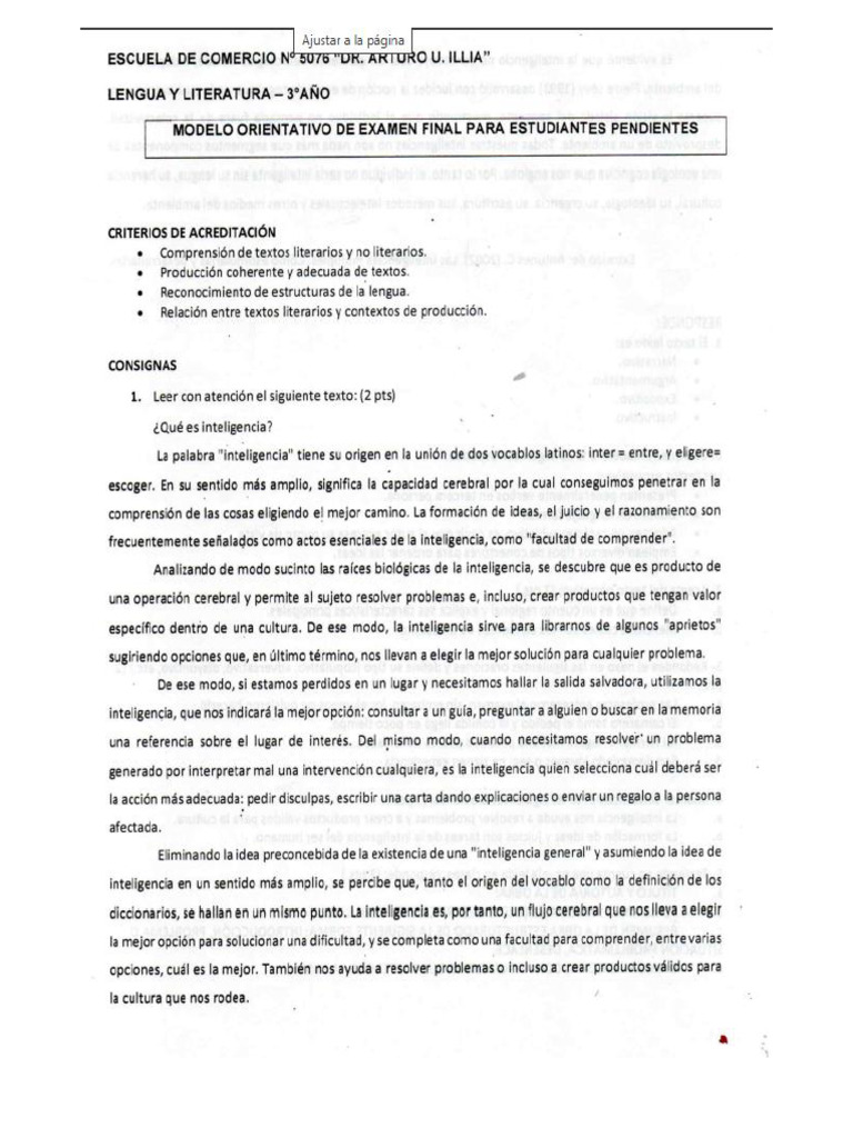 Modelo Examen Lengua 3ro A | PDF
