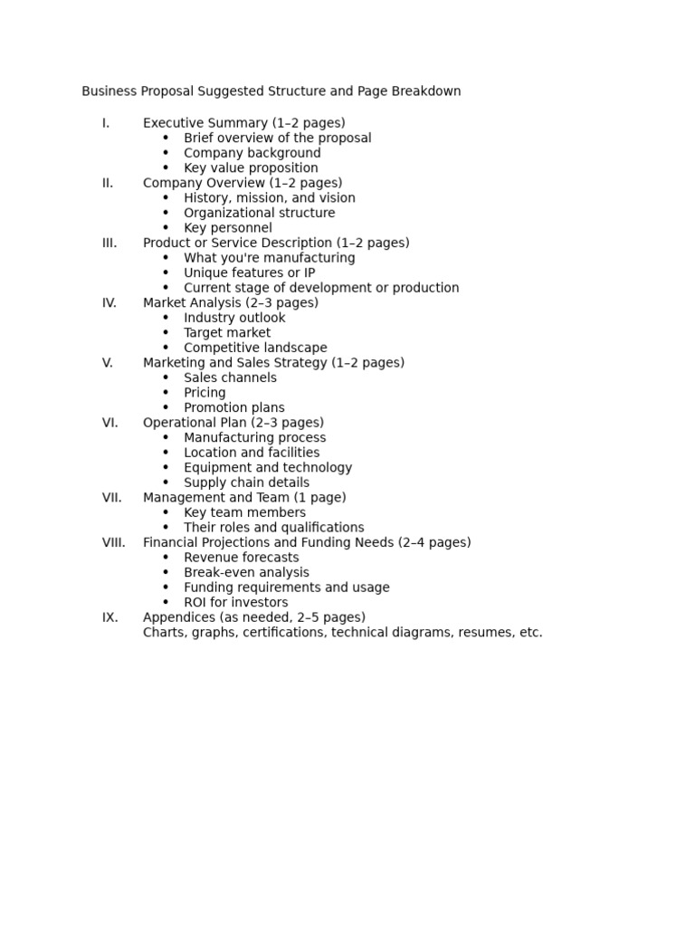 Business Proposal Suggested Structure and Page Breakdown (1) | PDF