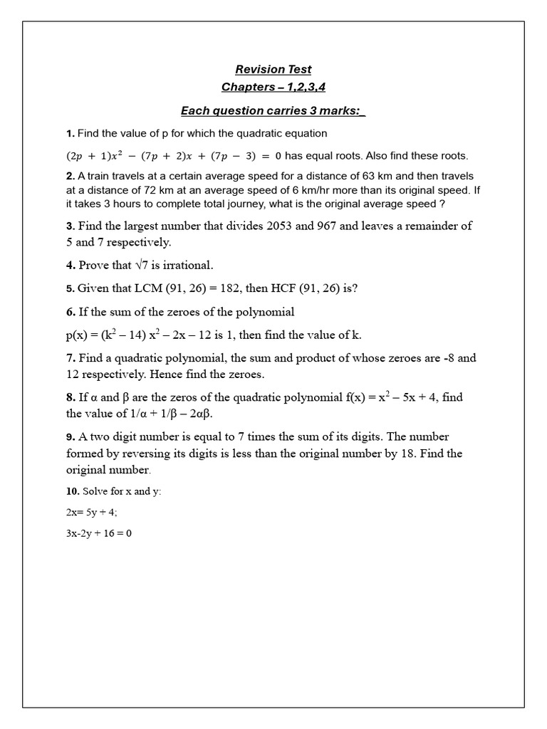 Revision Test CH 1to4 | PDF