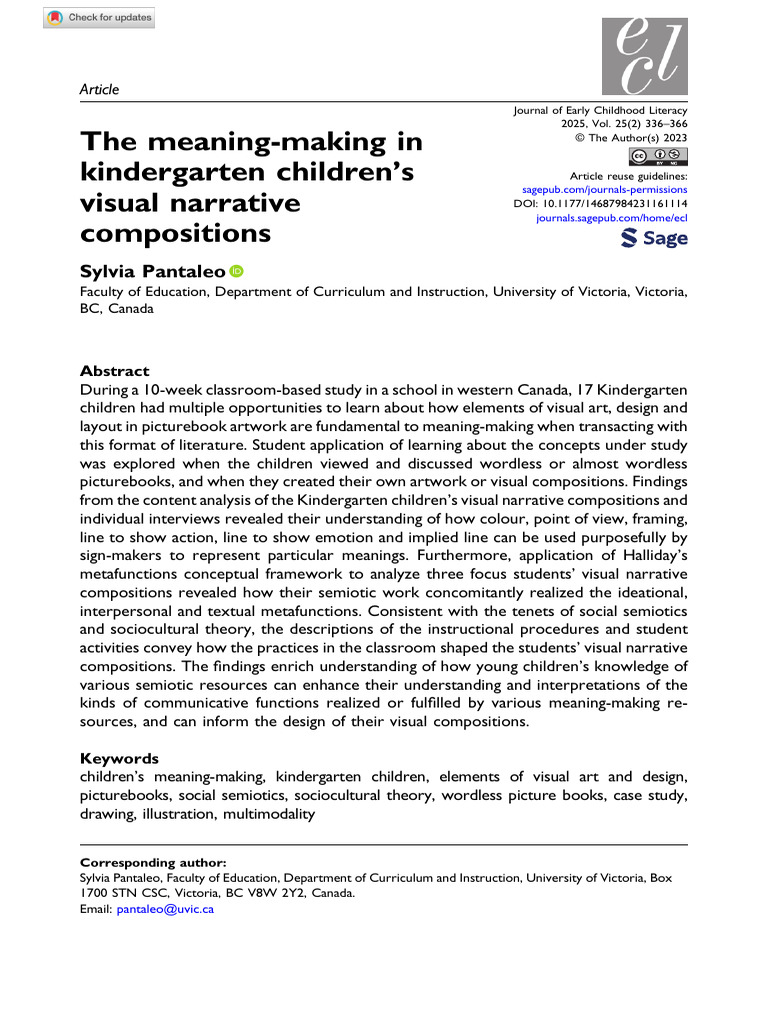 Pantaleo 2023 The Meaning Making in Kindergarten Children S Visual ...