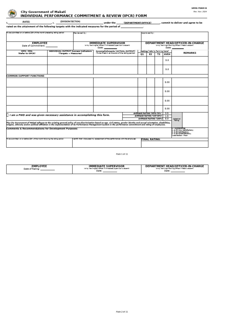Makati IPCR Performance Review Form | PDF | Discrimination | Disability