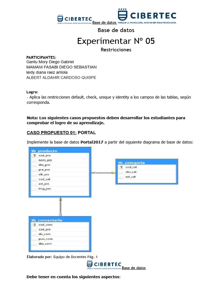 Experimentar 05 - BD (4685) | PDF | SQL | Diseño de software
