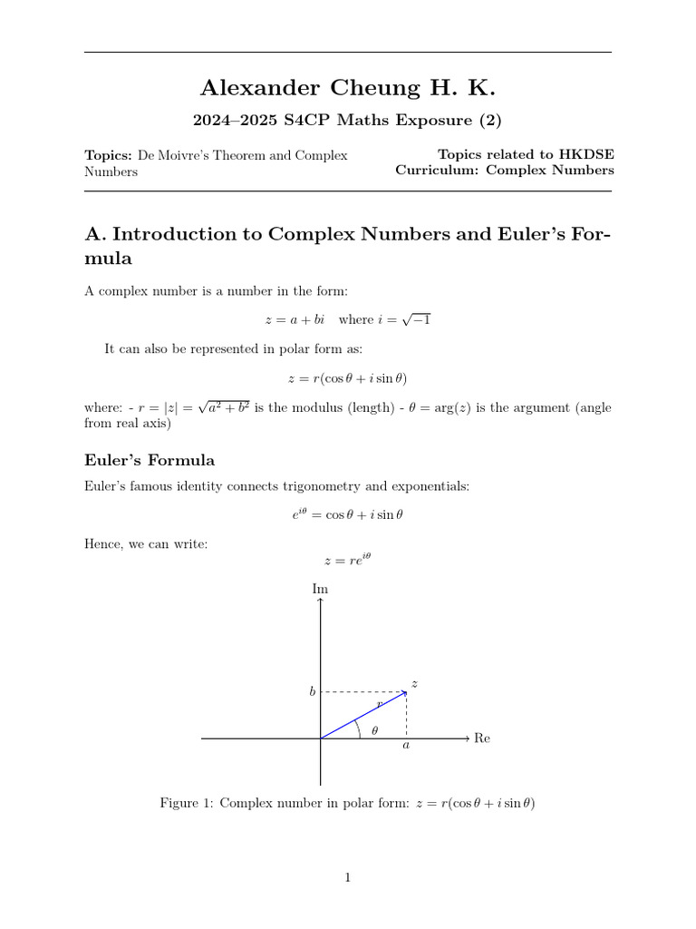 Complex Numbers & De Moivre's Theorem | PDF | Trigonometry | Complex Number