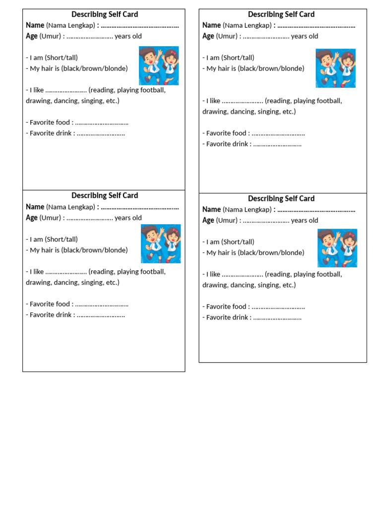 Describing Self Card Students | PDF