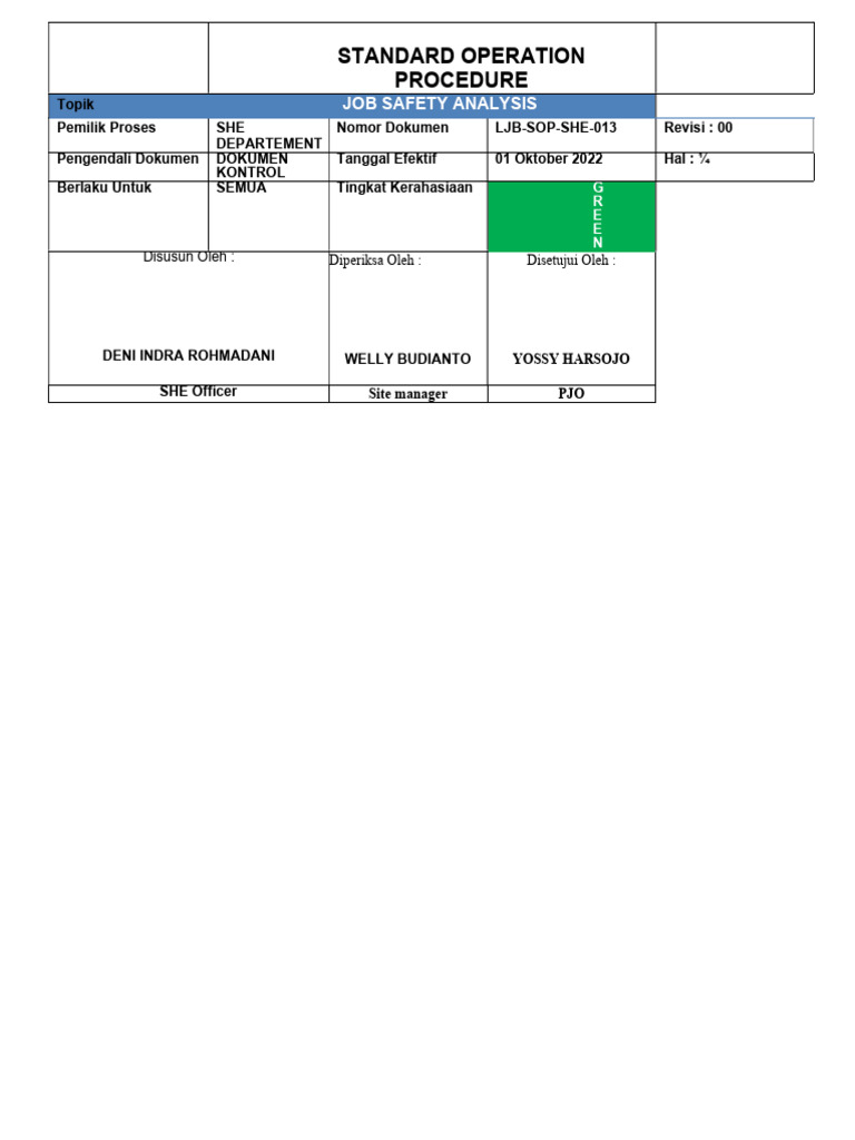 Analisis Keselamatan Kerja JSA SOP | PDF