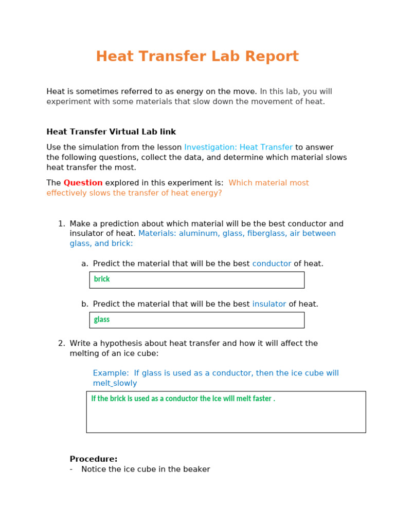 U5 Heat Transfer Lab Report | PDF | Ice | Fiberglass
