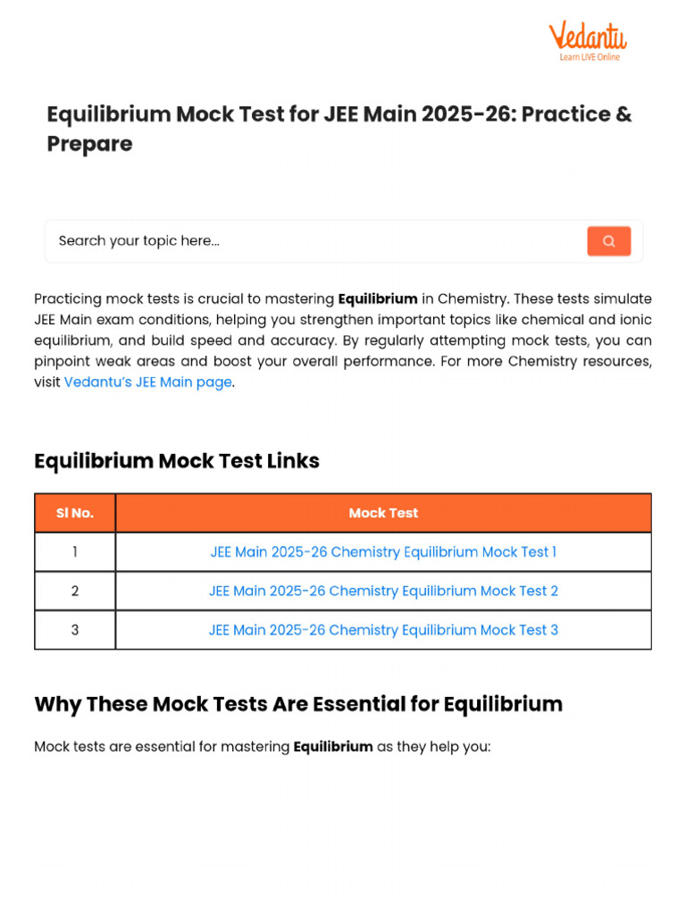 Equilibrium Mock Test For JEE Main 2025-26 - Practice & Prepare | PDF