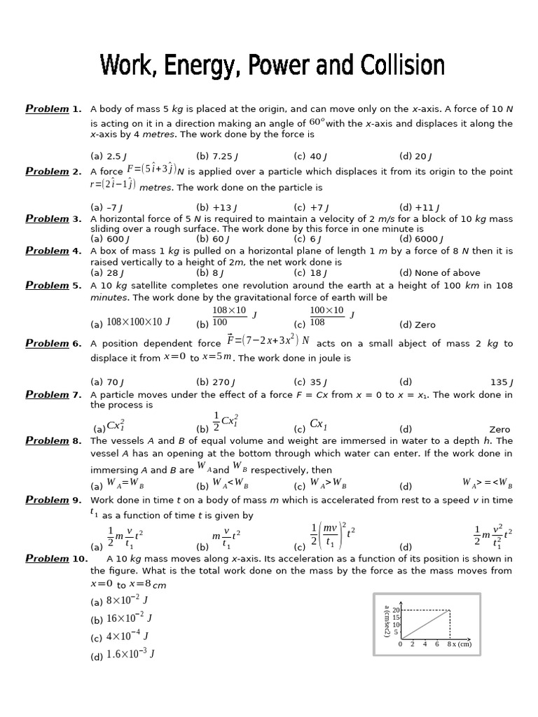 Work and Energy Problems in Physics | PDF | Collision | Force