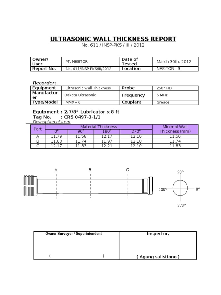 Ultrasonic Wall Thickness Analysis Report | PDF